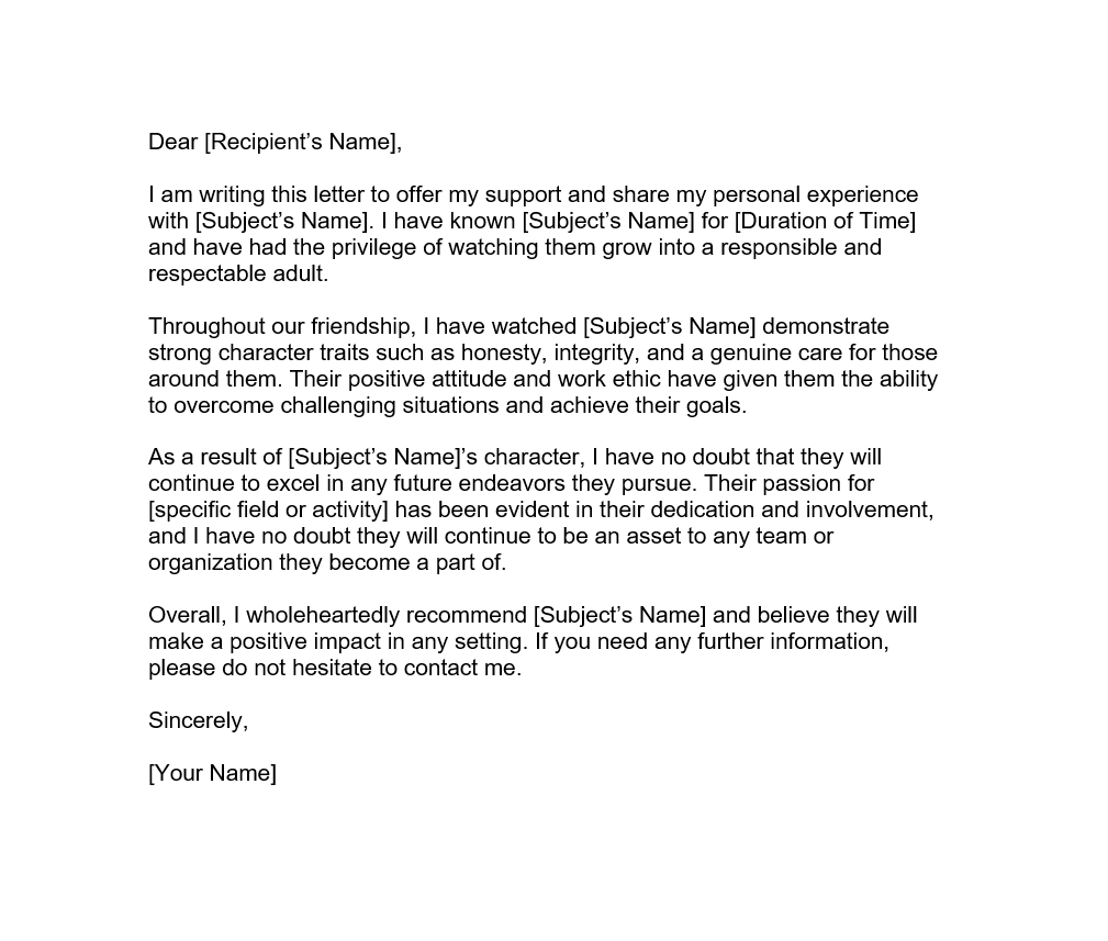 Character Reference Letter Forms Docs 2023