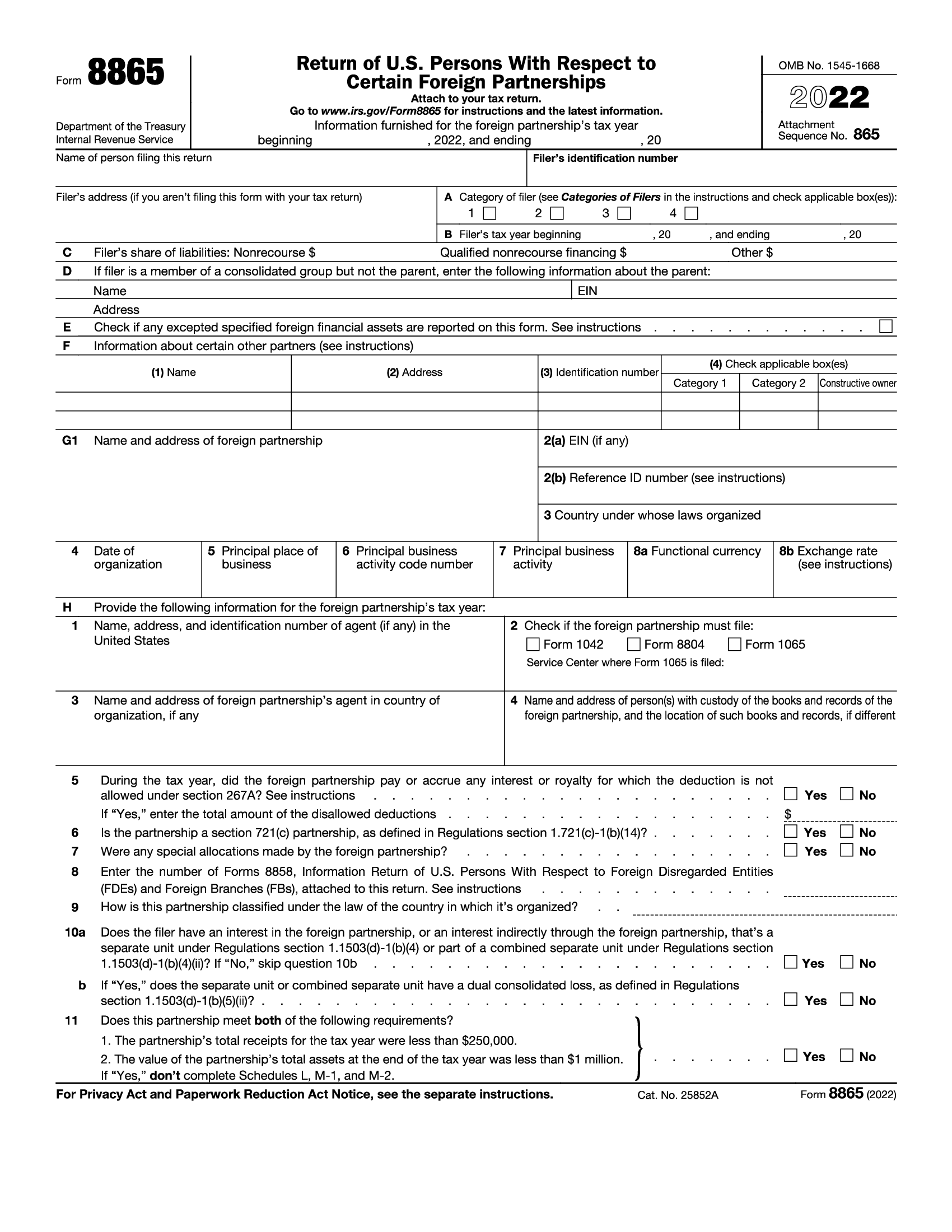 IRS Form 8865 Return Of U S Persons With Respect To Certain Foreign