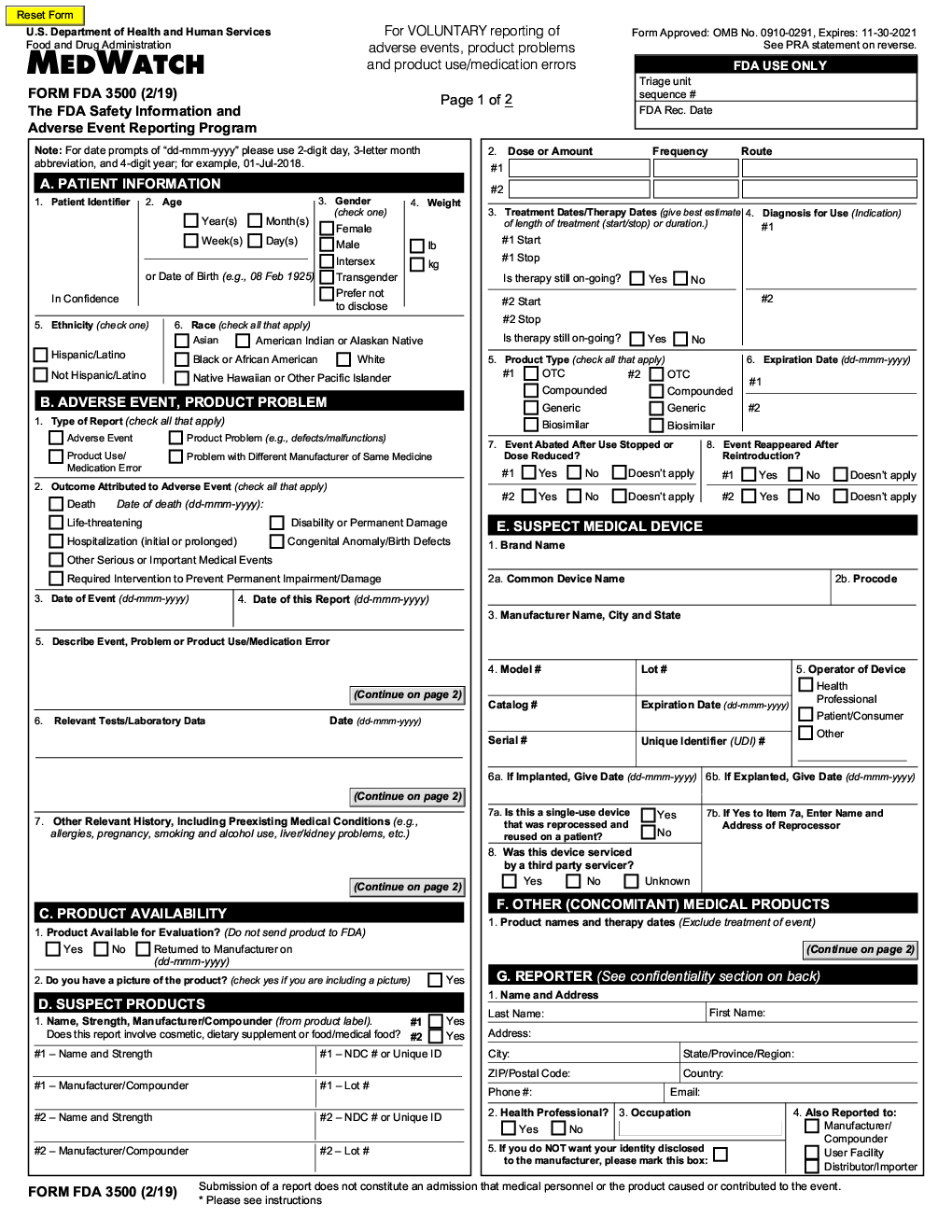 FDA 3500 MedWatch Form Forms Docs 2023 FDA 3500 MedWatch Form Forms Docs 2023