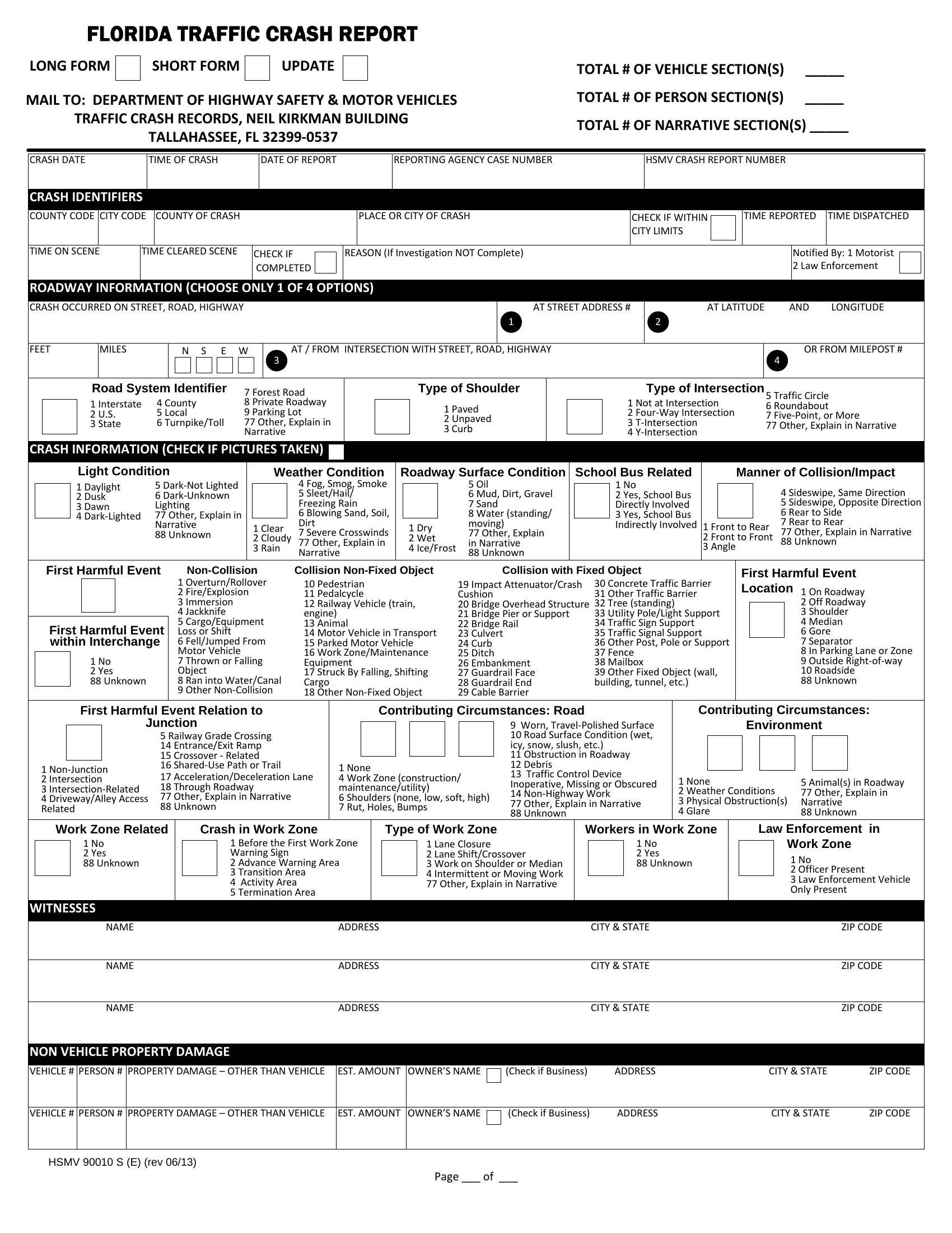 Form HSMV 90010s(E). Florida Traffic Crash Report (Event) - Florida ...