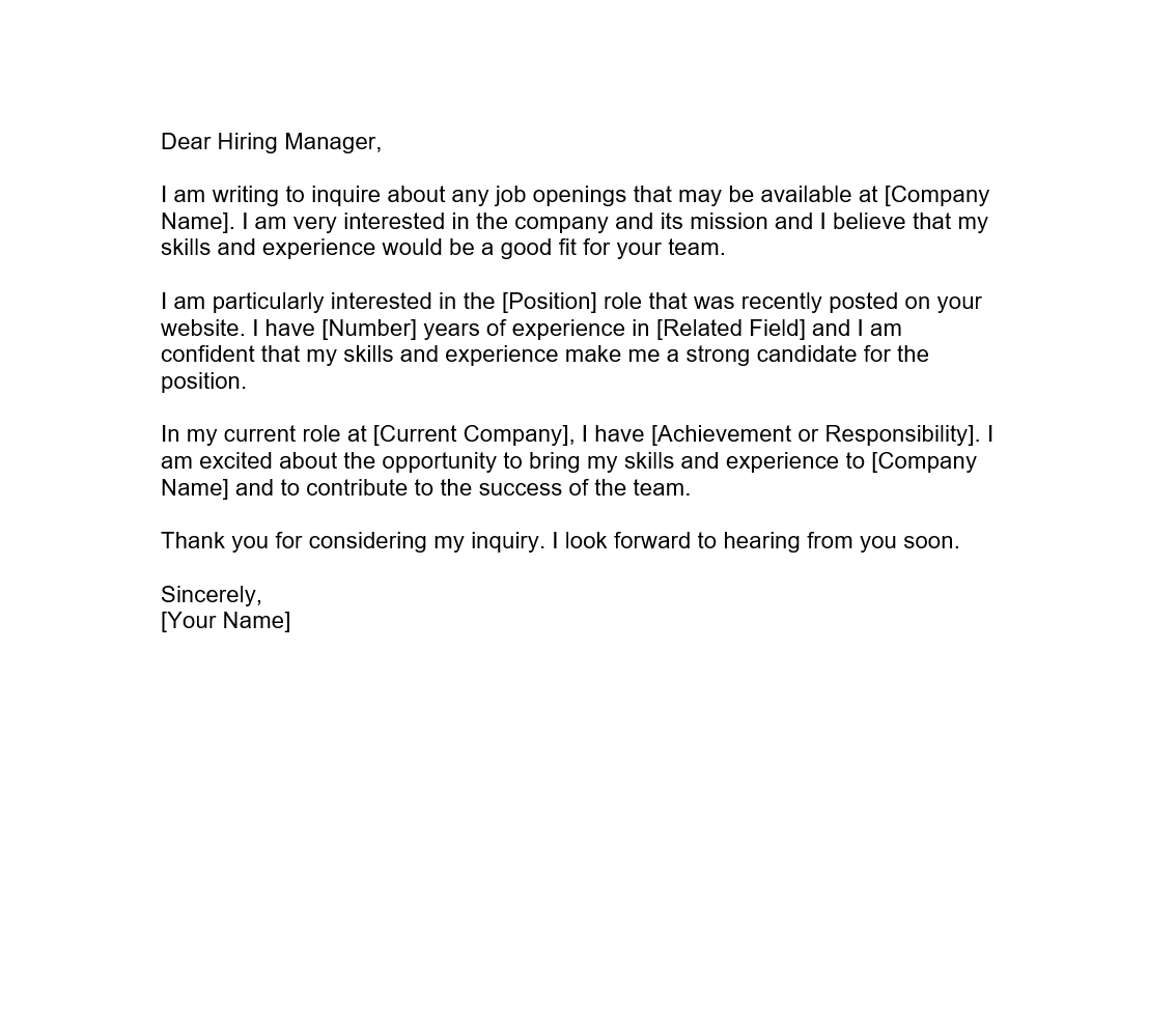 Job Inquiry Letter Forms Docs 2023