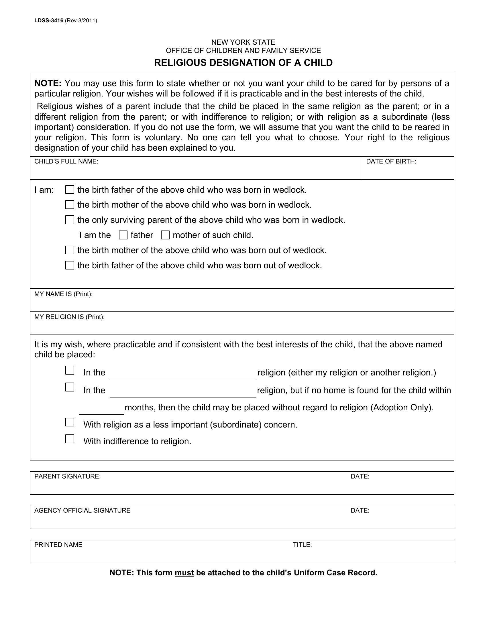 LDSS-3416. Religious Designation of a Child (Model Form) | Forms - Docs ...