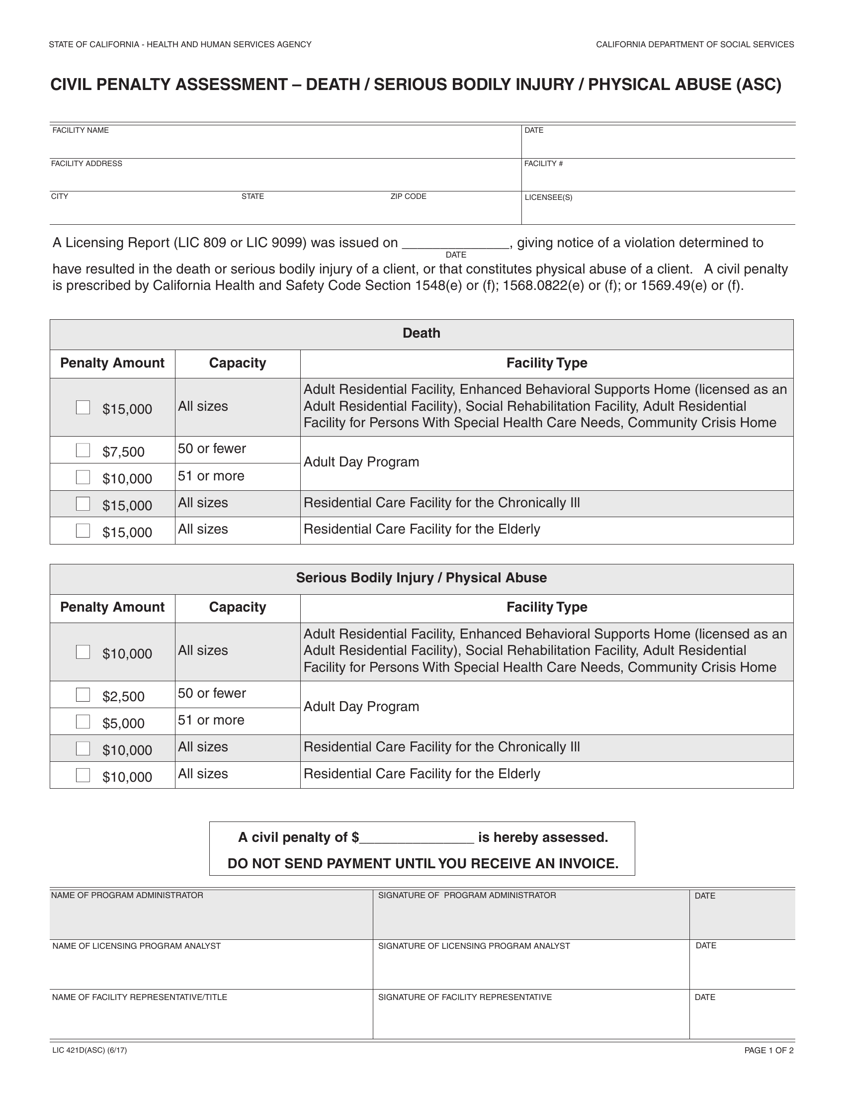 Form LIC 421D (ASC). Civil Penalty Assessment - Death/Serious Bodily ...