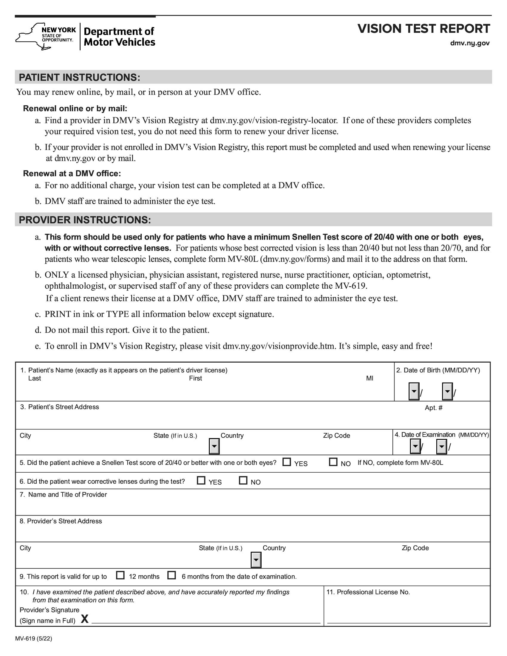Form MV 619 Vision Test Report Forms Docs 2023