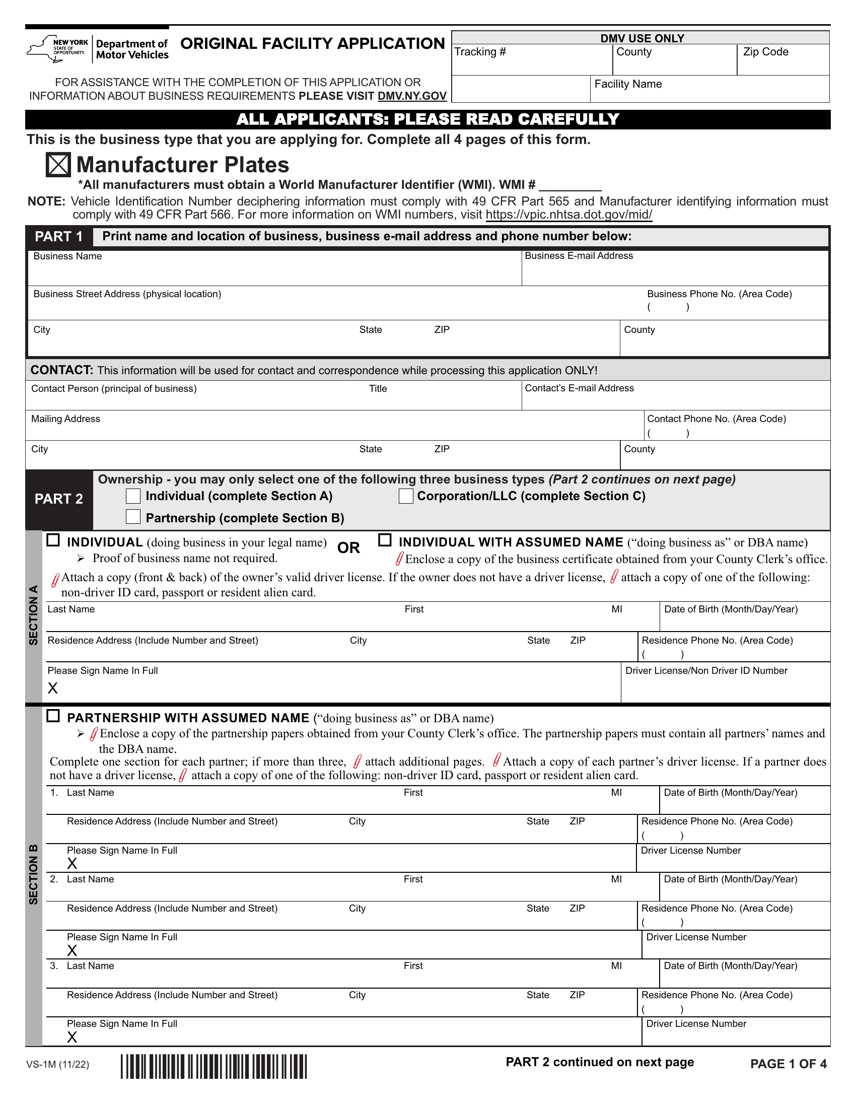 NYS DMV Form VS 1M Vehicle Safety Original Facility Application NYS DMV Form VS 1M Vehicle Safety Original Facility Application