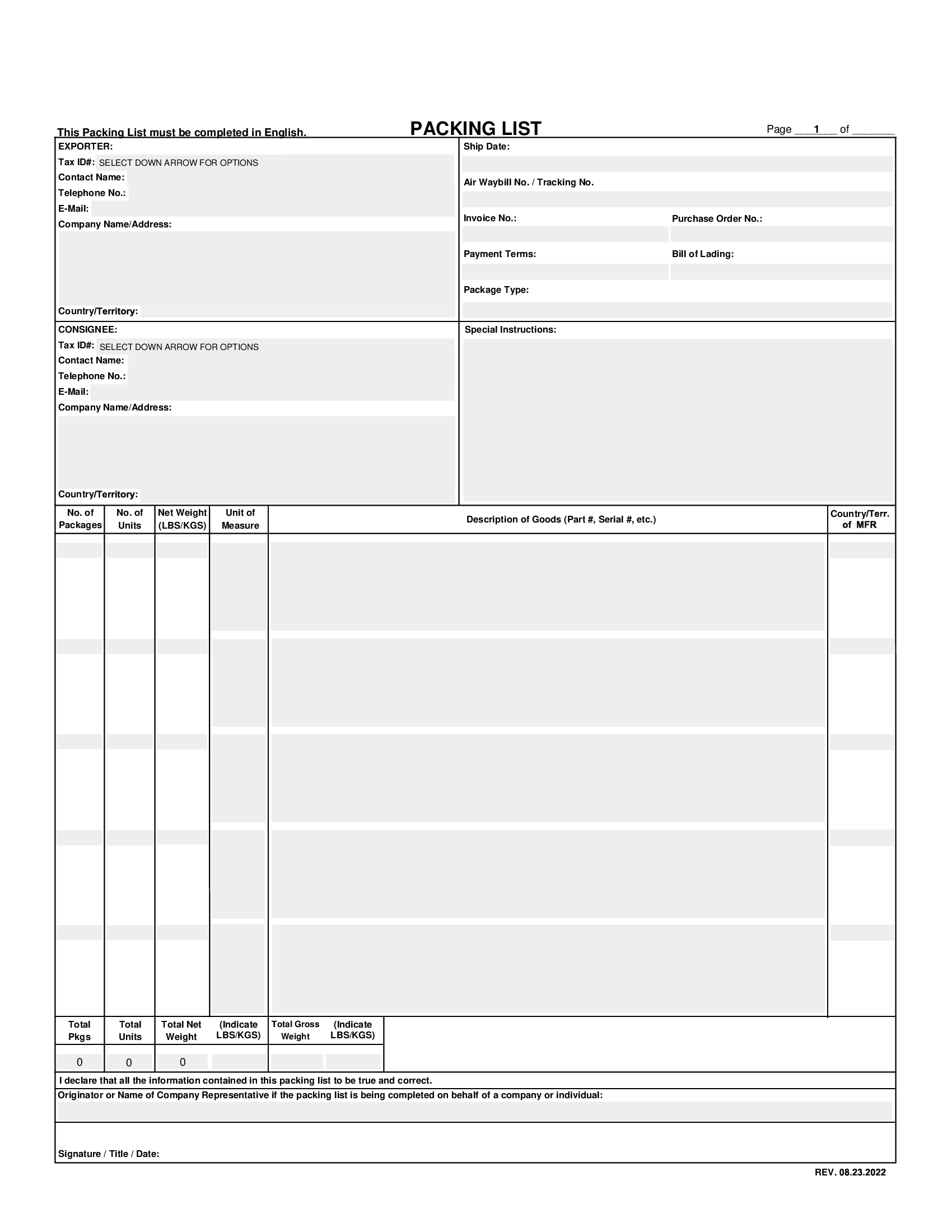 Packing List Forms Docs 2023 Packing List Forms Docs 2023