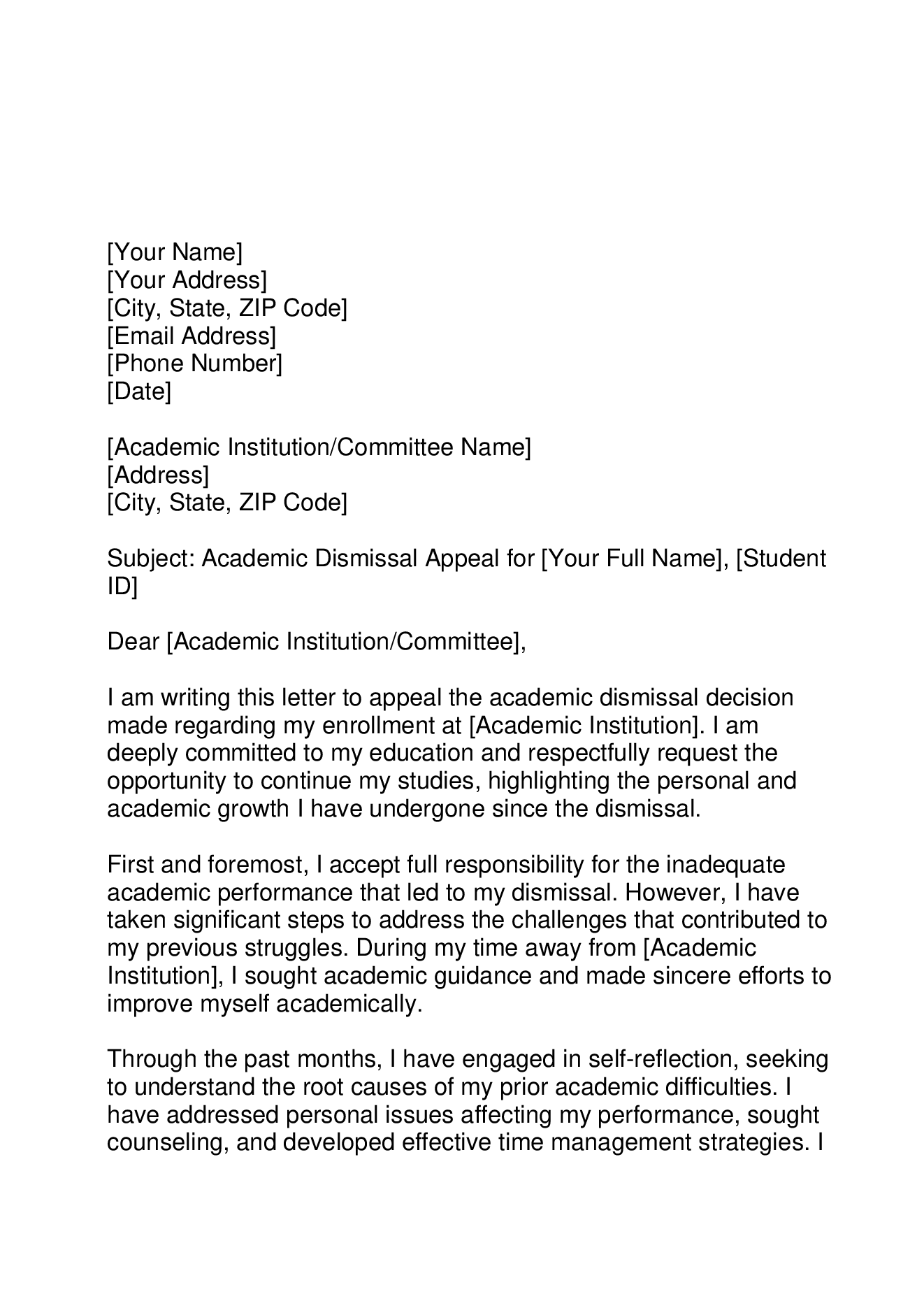 How To Write An Appeal Letter For Dismissal From Work Printable