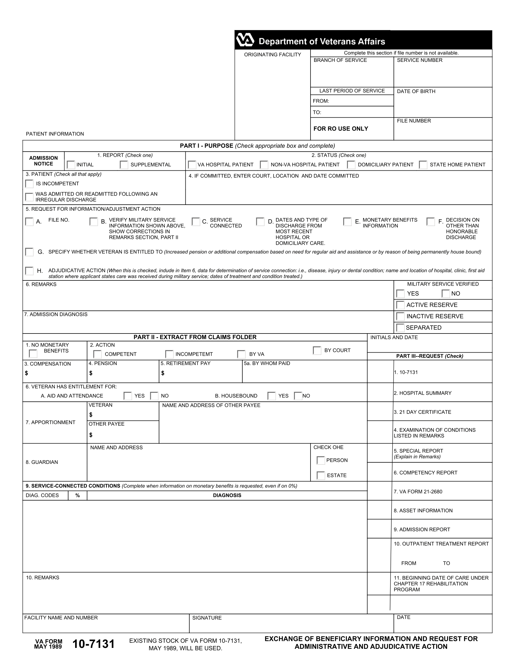 VA Form 10 7131 Exchange Of Beneficiary Information And Request For VA Form 10 7131 Exchange Of Beneficiary Information And Request For
